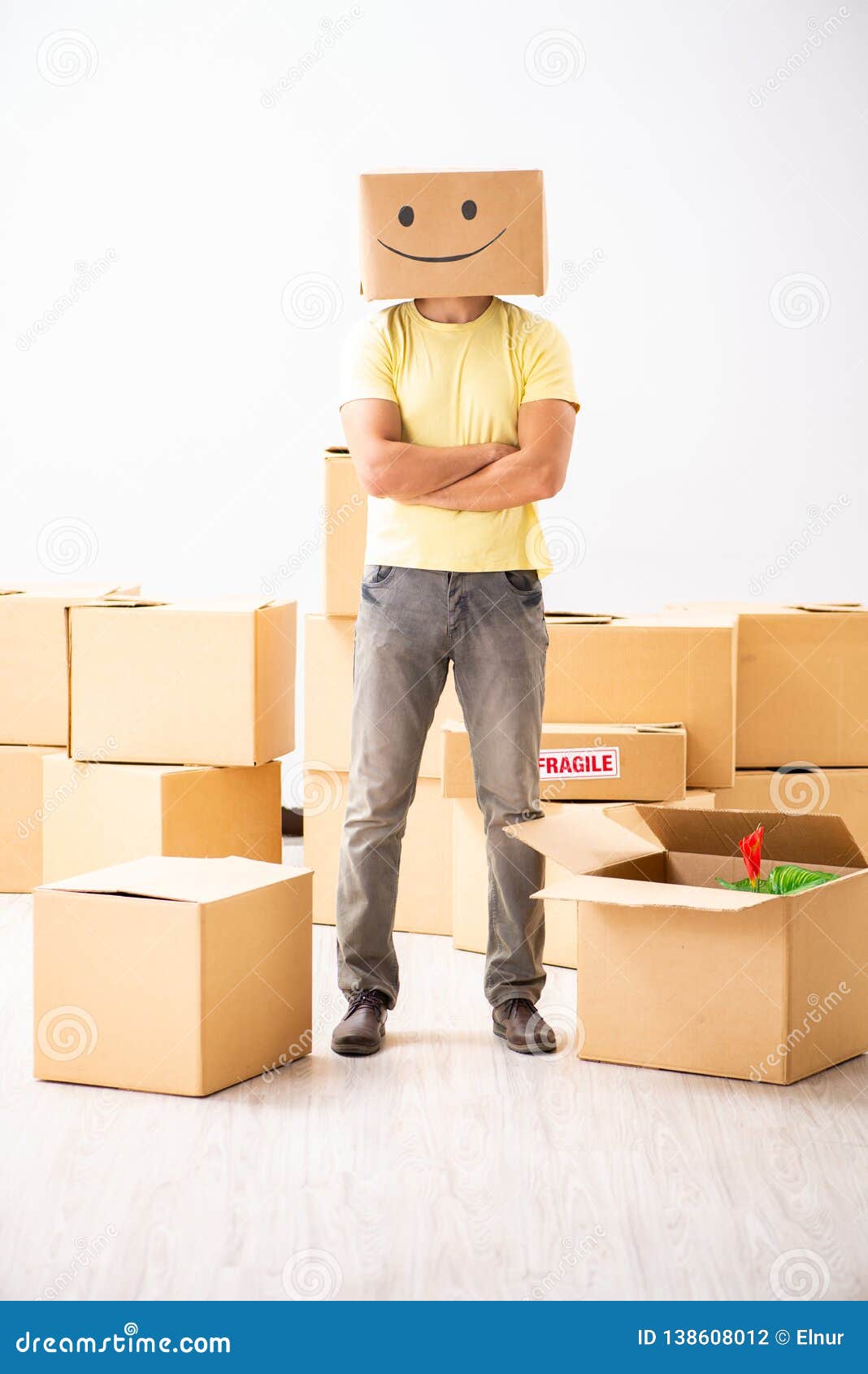 The Happy Man with Box instead of His Head Stock Photo - Image of ...