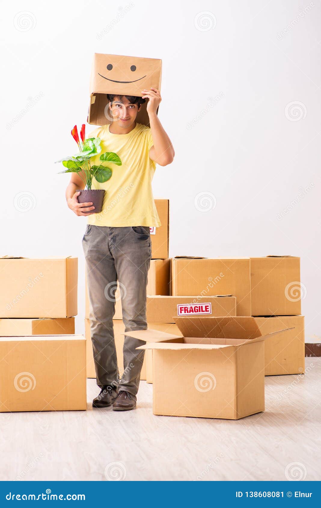 The Happy Man with Box instead of His Head Stock Image - Image of ...