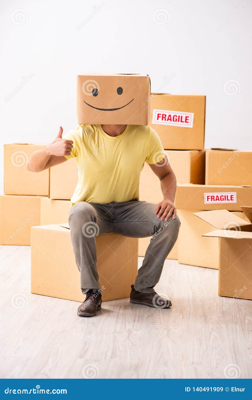 The Happy Man with Box instead of His Head Stock Image - Image of ...
