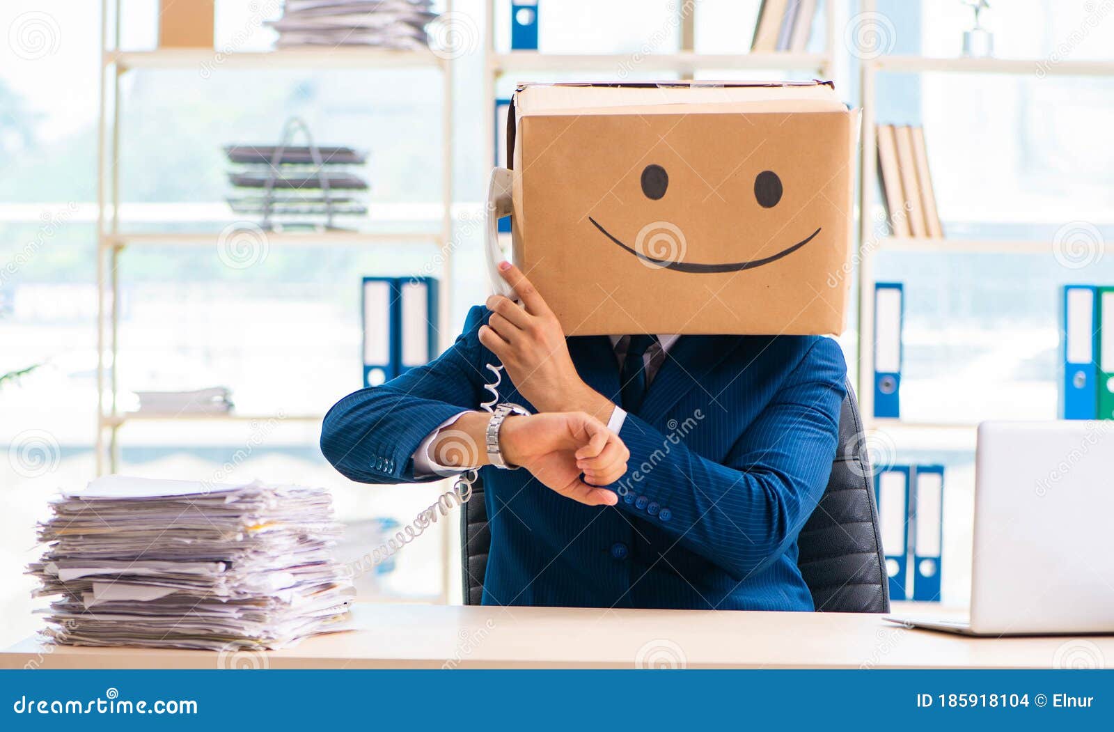 Happy Man with Box instead of His Head Stock Photo - Image of identity ...