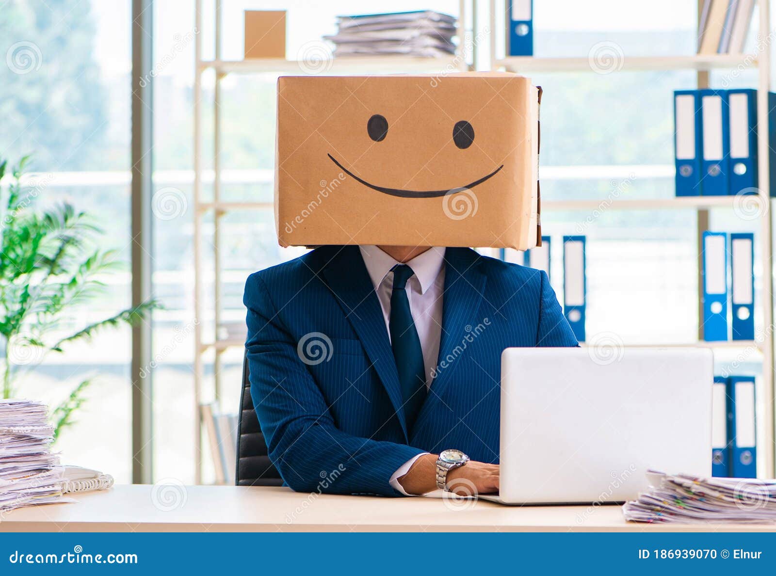 Happy Man with Box instead of His Head Stock Photo - Image of happy ...