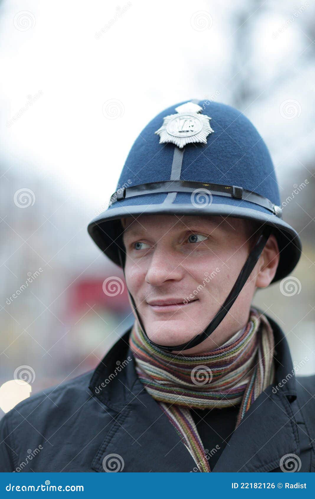 Happy Man in British Police Hat Stock Photo - Image of outdoor ...