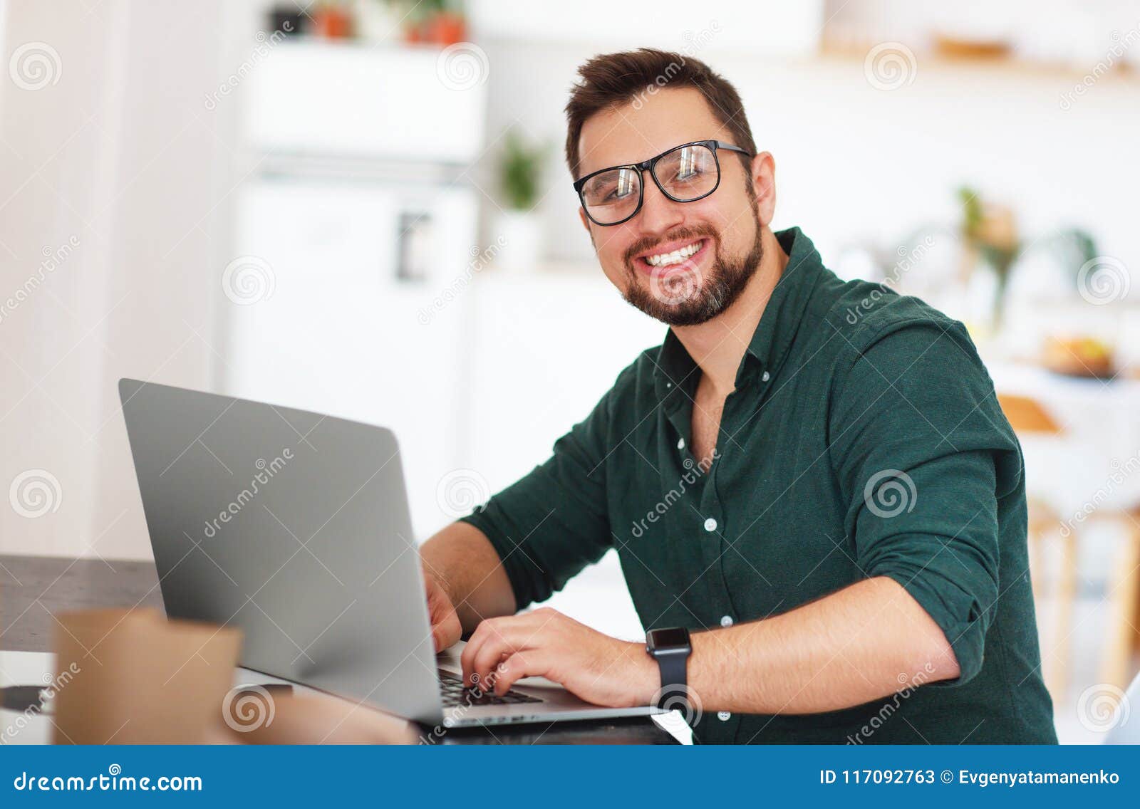 Happy Man Businessman, Freelancer, Student Working at Computer a Stock ...