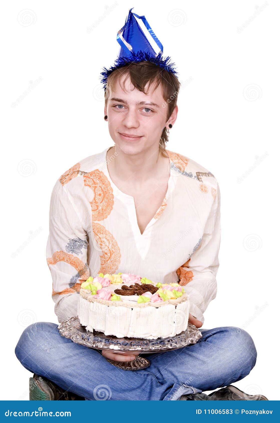 Happy Man with Cake on Birthday. Stock Image - Image of happy ...