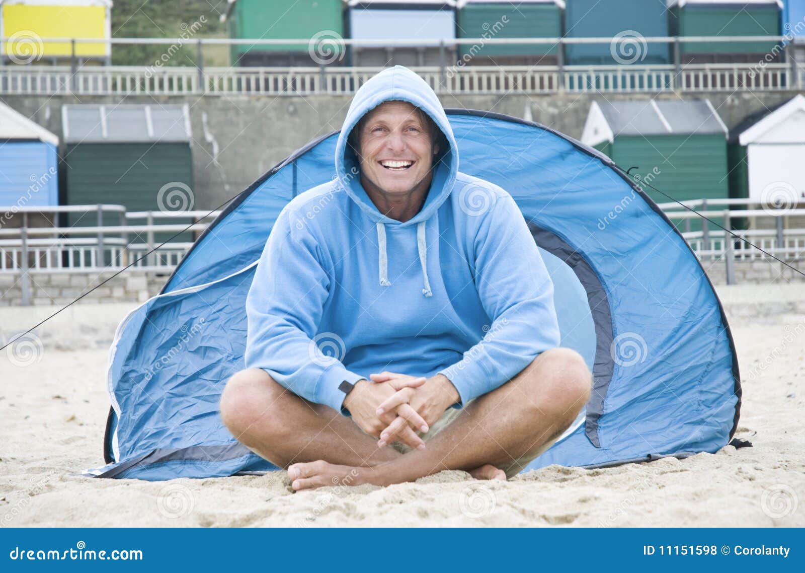 Happy man camping. stock photo. Image of spring, male - 11151598