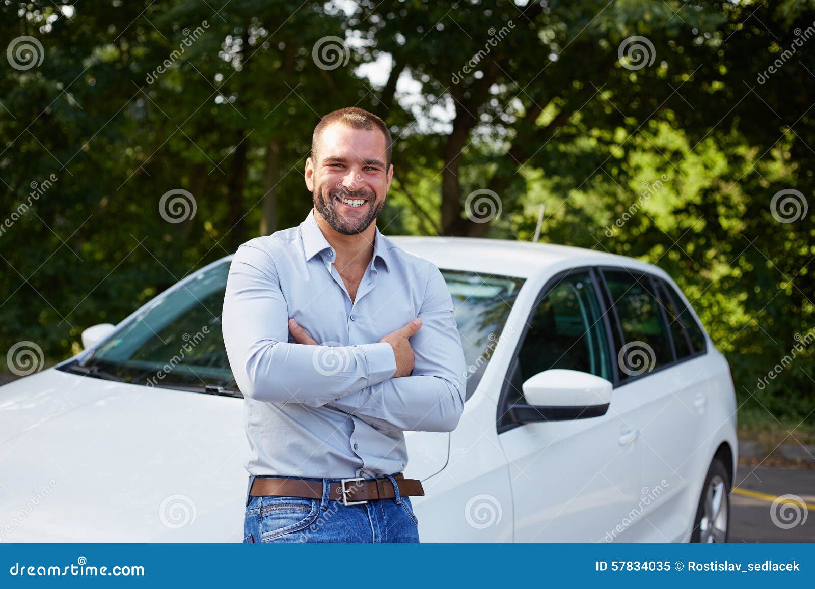 Happy man with car stock image. Image of person, dealership - 57834035
