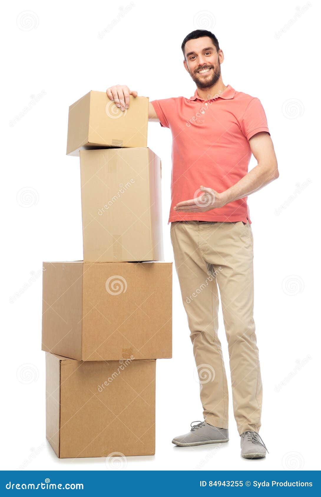 Happy Man with Cardboard Boxes Stock Image - Image of post, postal ...