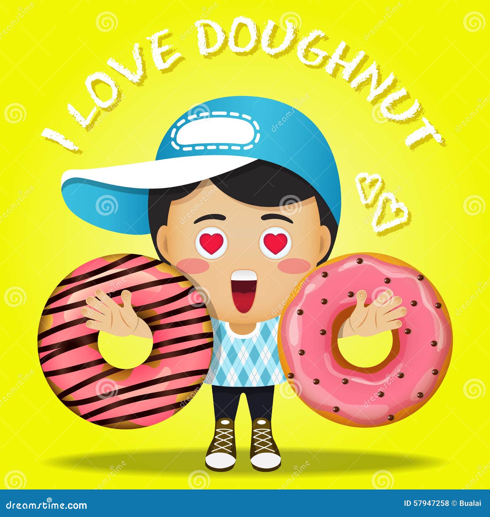 Happy Man Carrying Big Doughnut or Donuts Stock Vector - Illustration ...