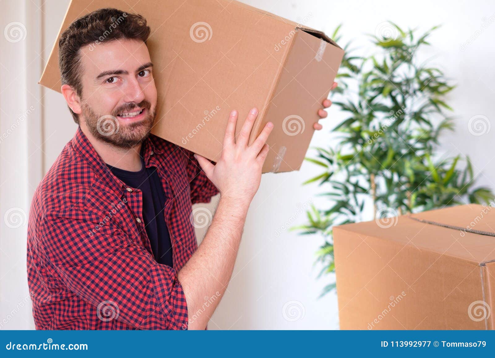 Happy Man Moving Boxes Ready for Relocation Stock Image - Image of ...