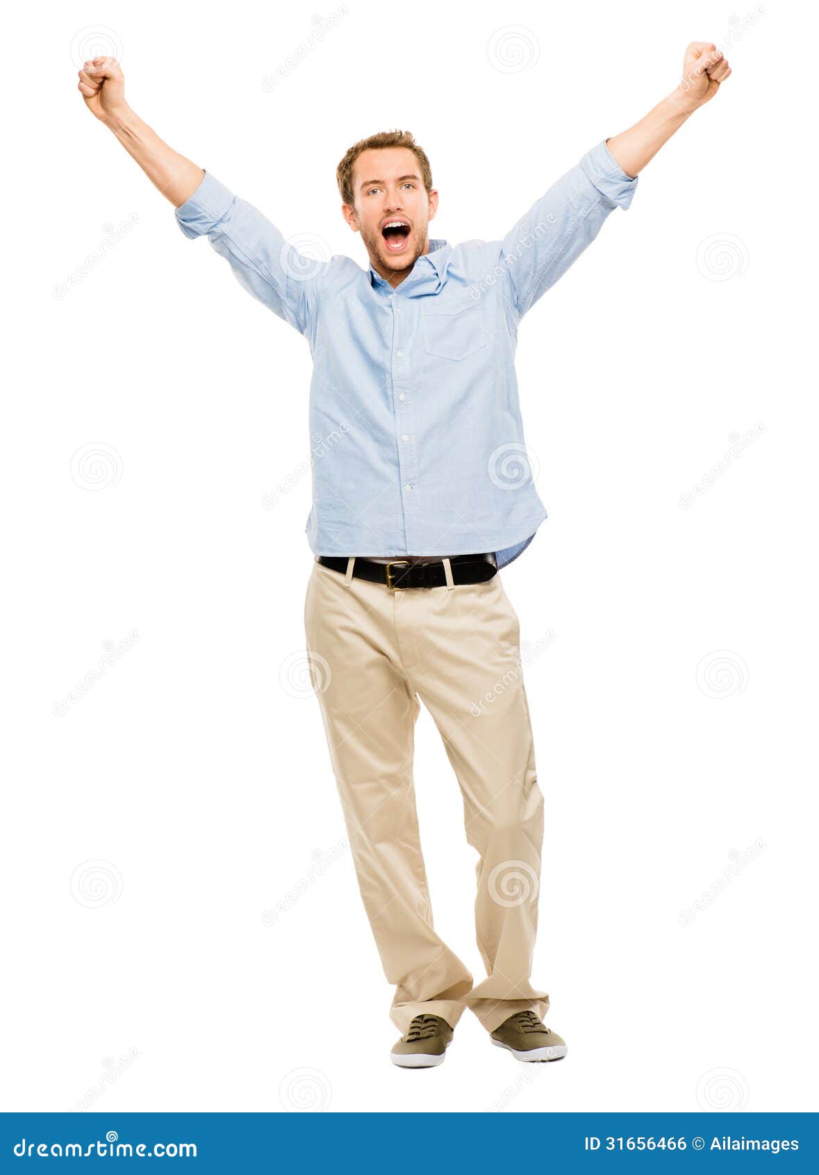 Happy Man Celebrating Arms Up Success Stock Photo - Image of casual ...