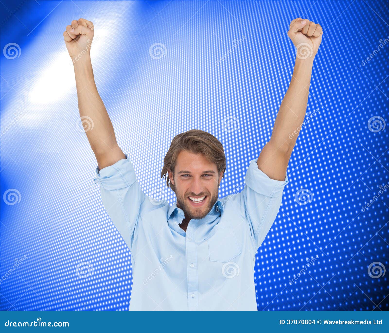 Happy Man Celebrating Success with Arms Up Stock Illustration ...