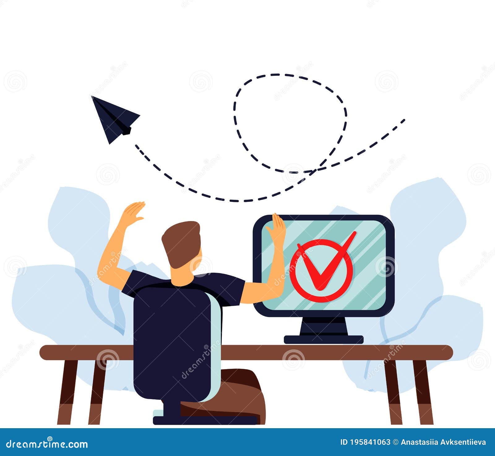 Happy Man Completed Task and Triumphing with Raised Hands on the His ...