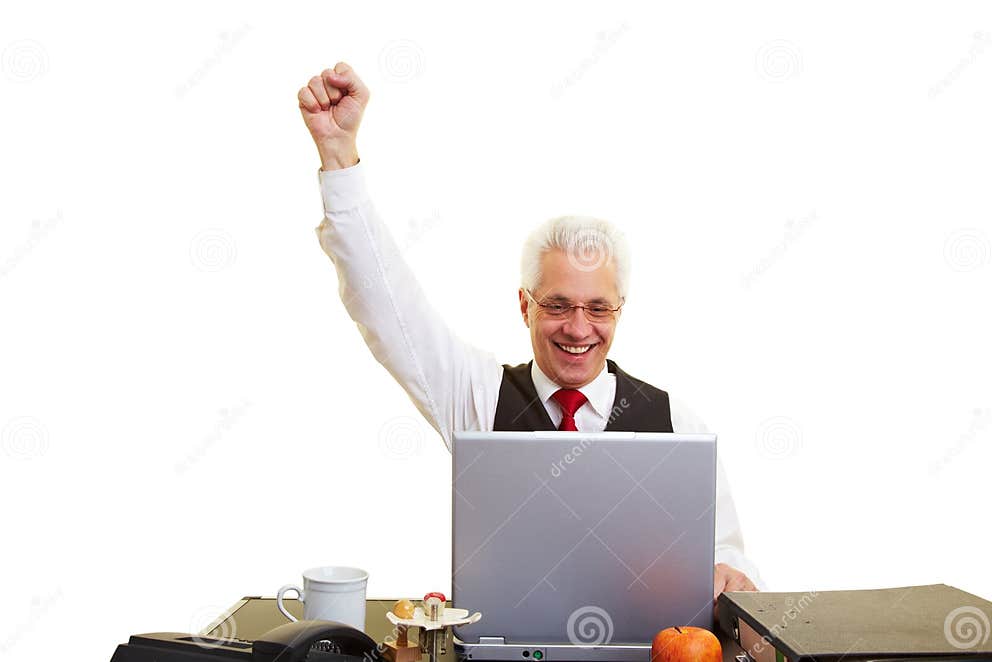 Happy man with computer stock image. Image of online - 12821759