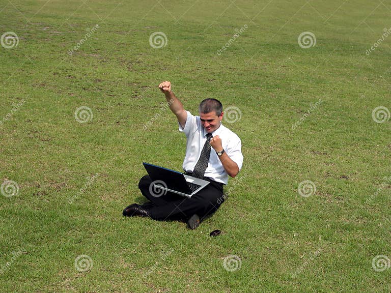 Happy Man with Computer in the Field Stock Image - Image of laptop, happy: 173441