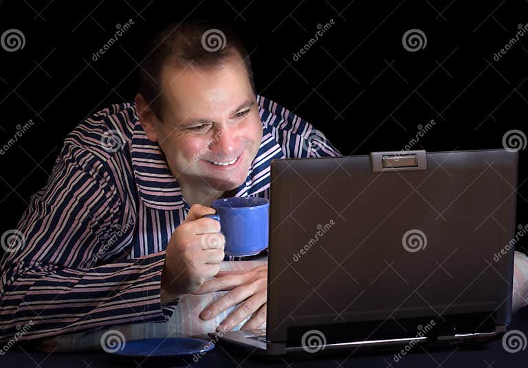 Happy man with computer stock image. Image of happy, beverage - 51839621