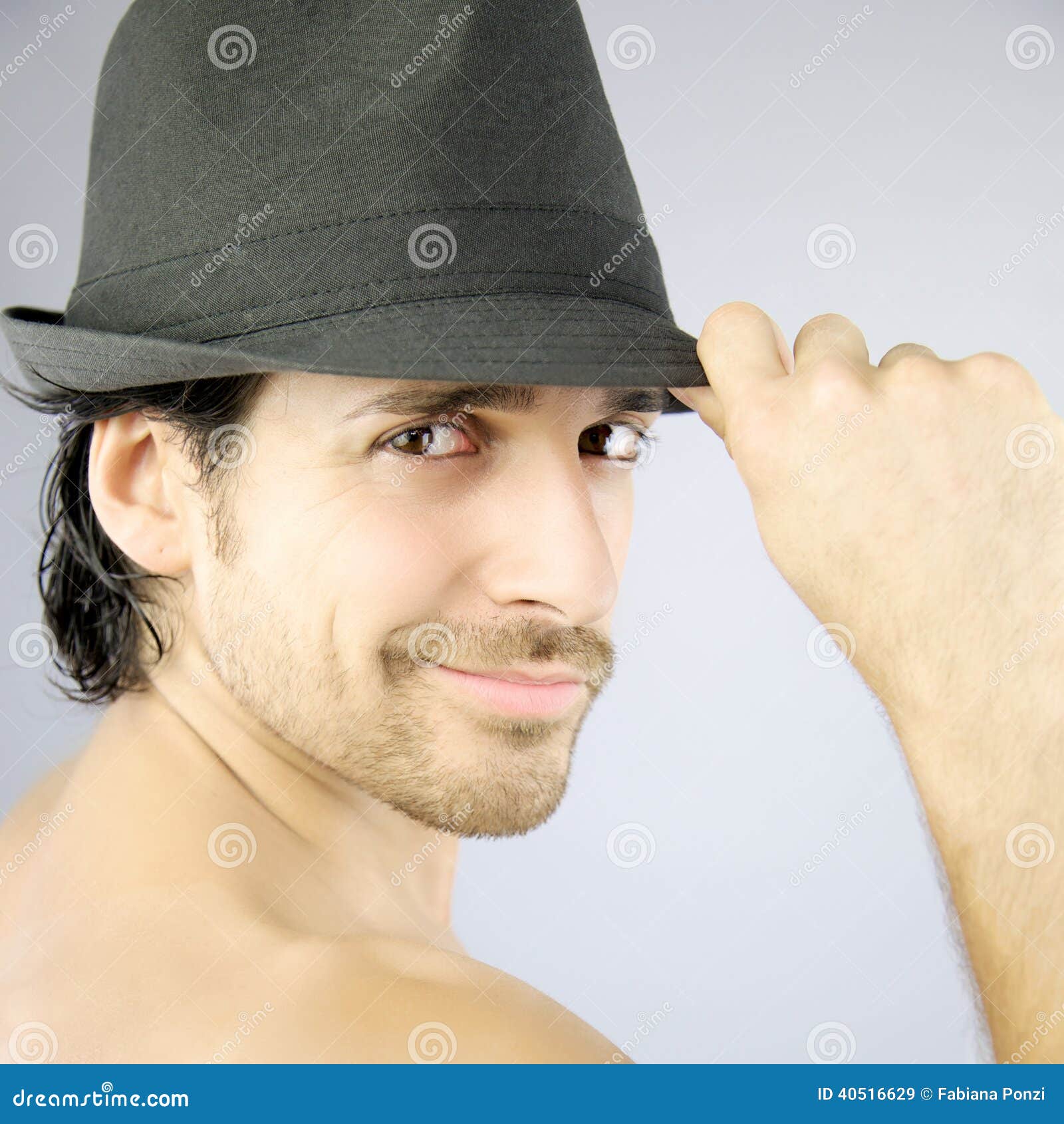 Happy Man with Cool Hat Smiling in Studio Stock Image - Image of ...