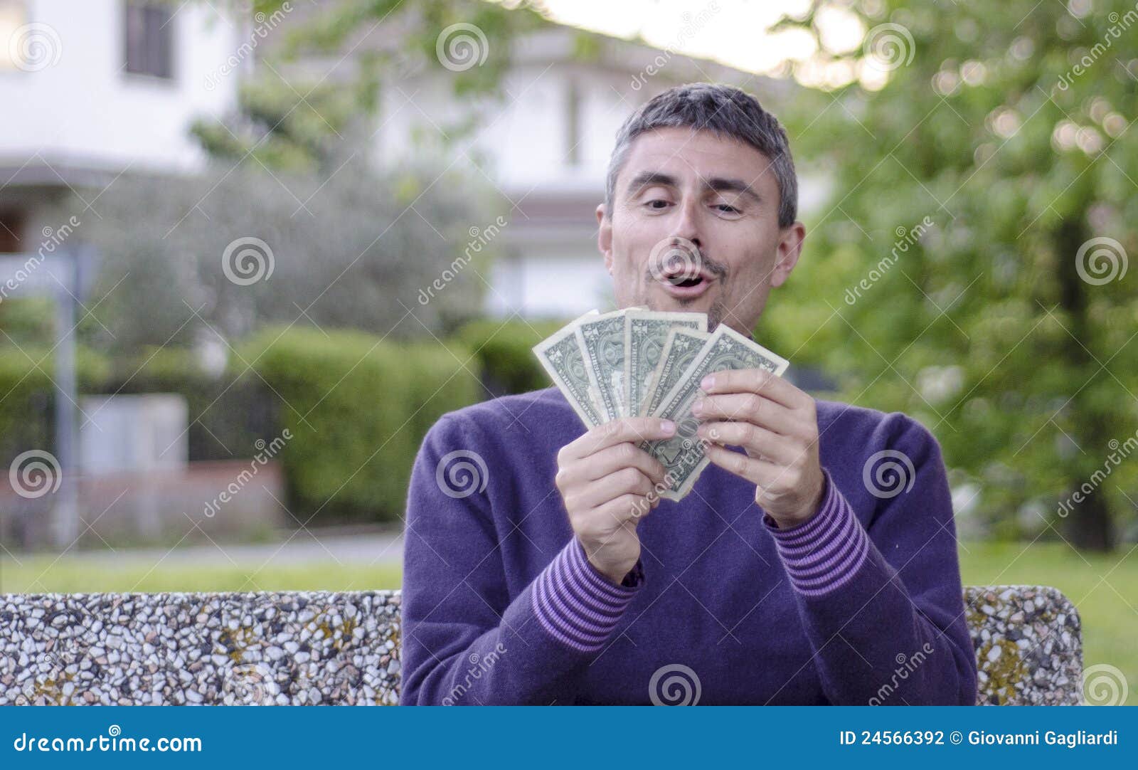 Happy Man Counting His Money Stock Photo - Image of currency, dollar ...