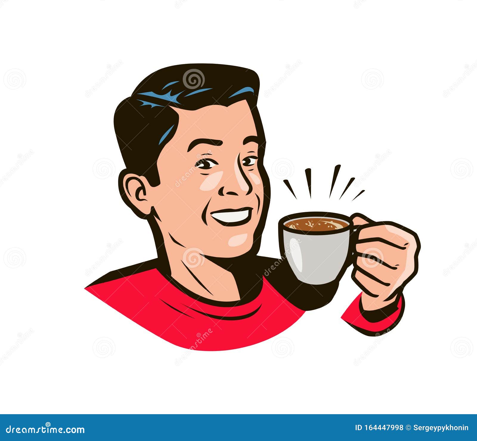 Happy Man with Cup of Coffee in Hand. Drink Pop Art Style. Vector ...