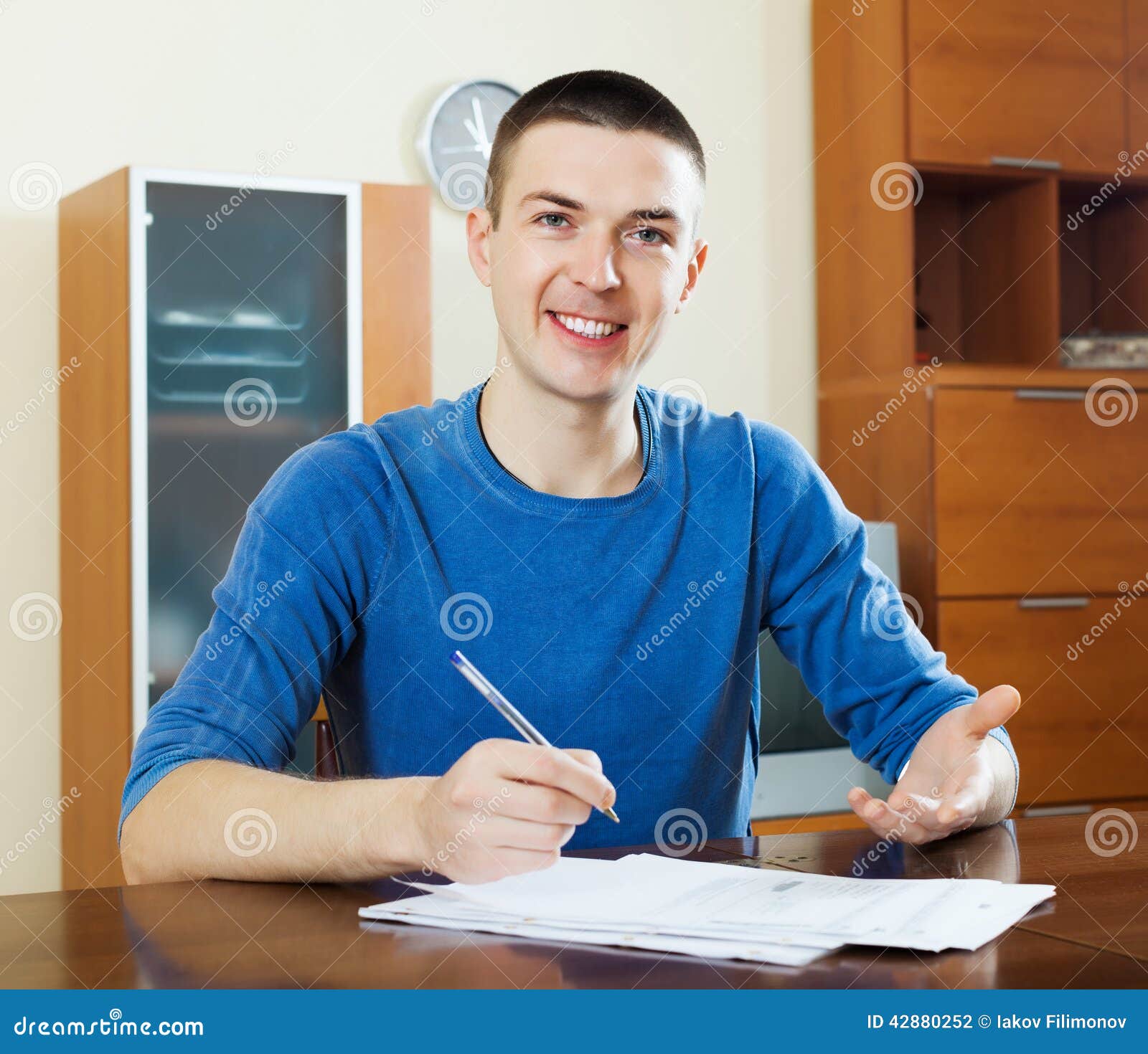 Happy man with documents stock photo. Image of positive - 42880252
