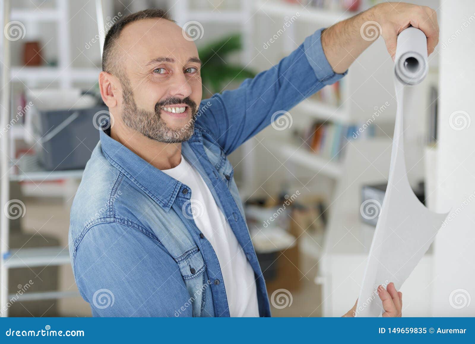 Happy Man Doing Diy Looking at Camera Stock Image - Image of brush ...