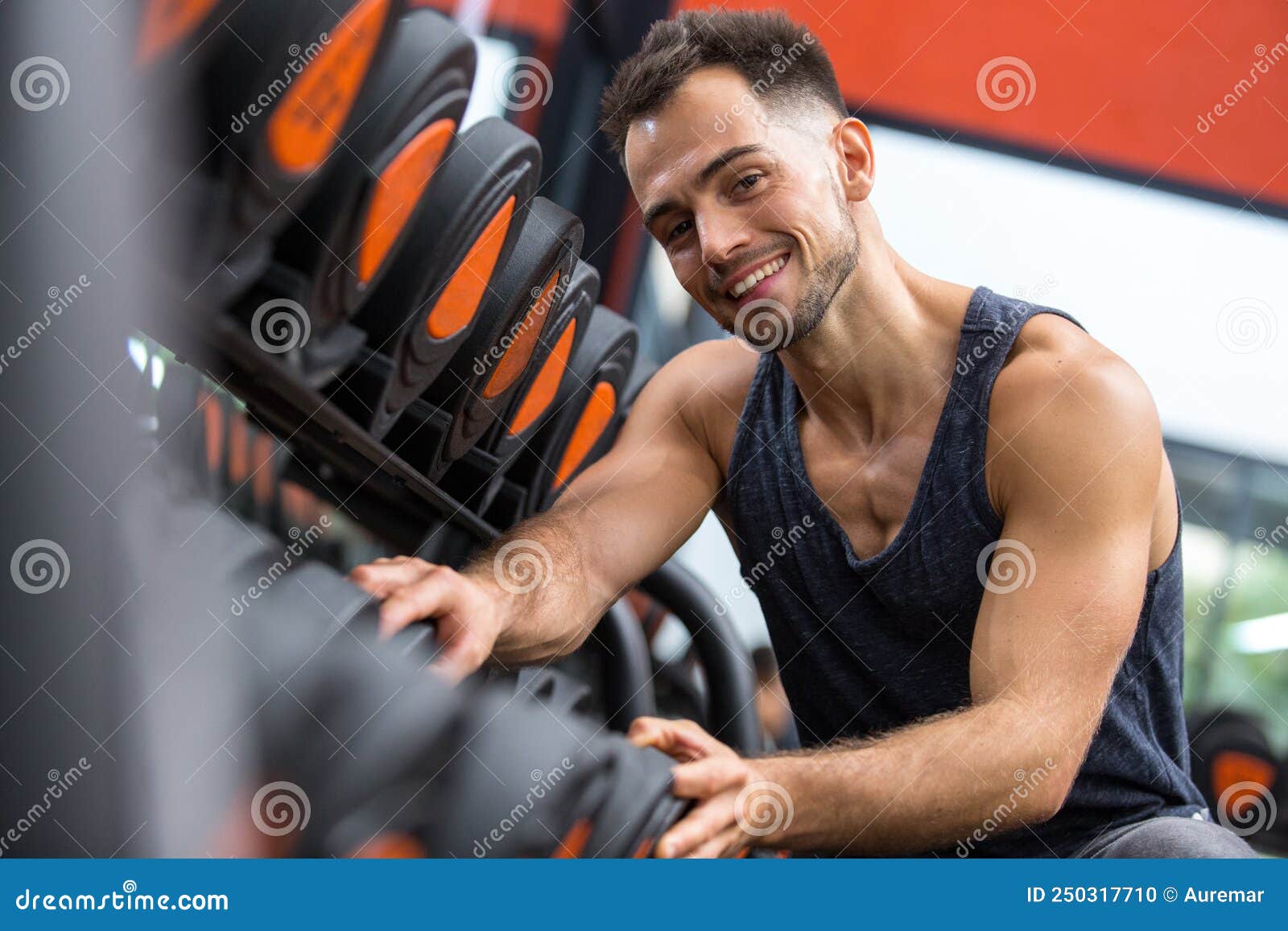 Happy Man Doing Exercise with Dumbbell Stock Photo - Image of happy ...