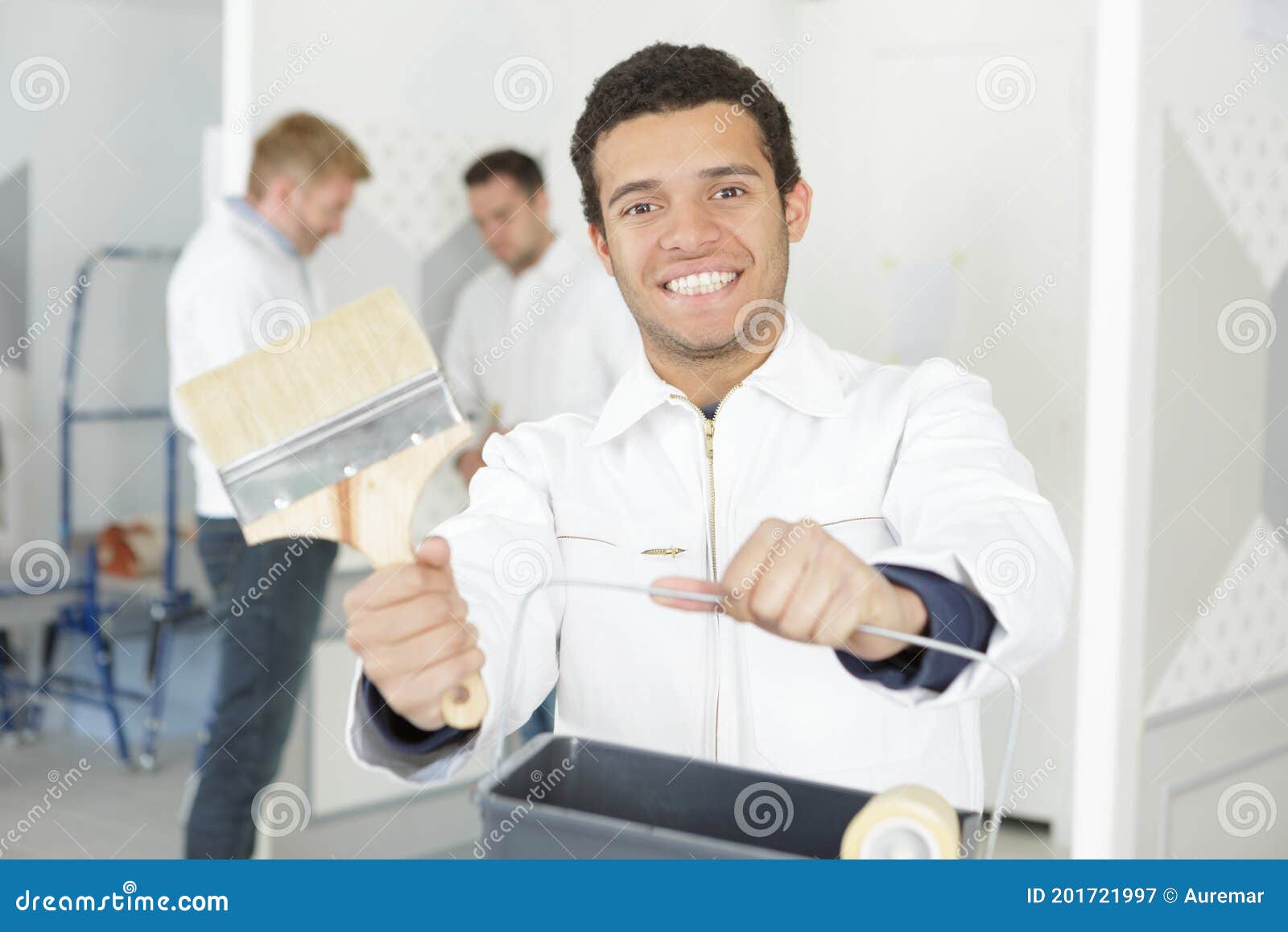 Happy man doing painting stock image. Image of learning - 201721997