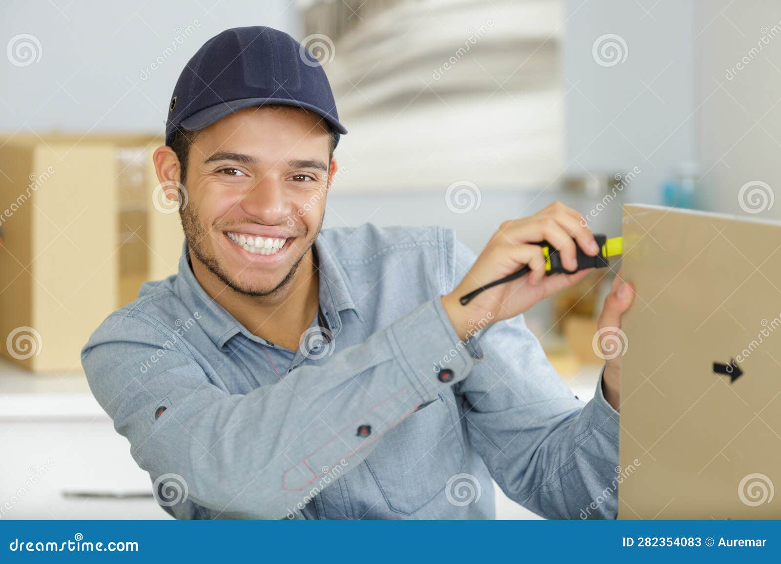 Happy Man during Drawer Installation Stock Image - Image of furniture ...
