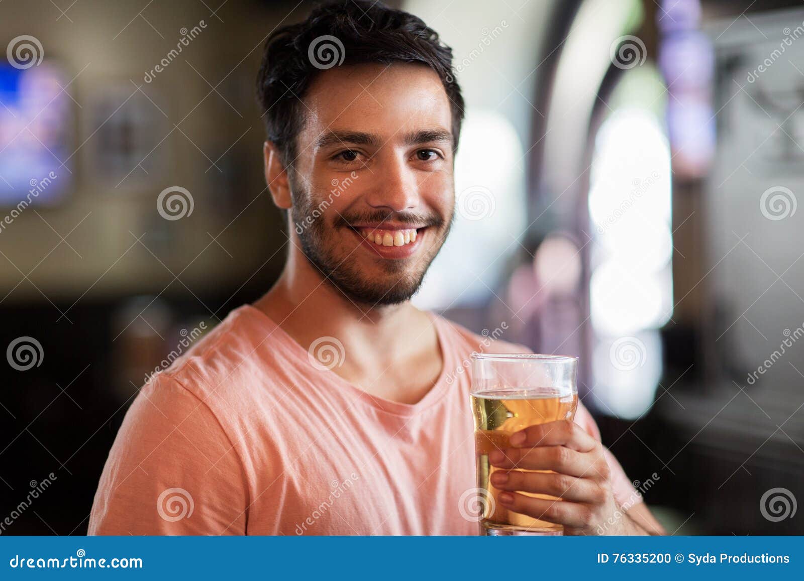 Happy Man Drinking Beer at Bar or Pub Stock Photo - Image of beer ...