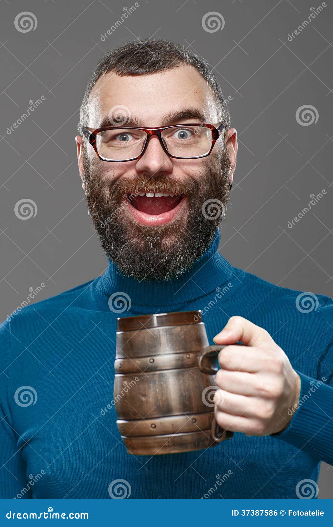 Happy Man Drinking Beer from the Mug Stock Photo - Image of enjoyment ...