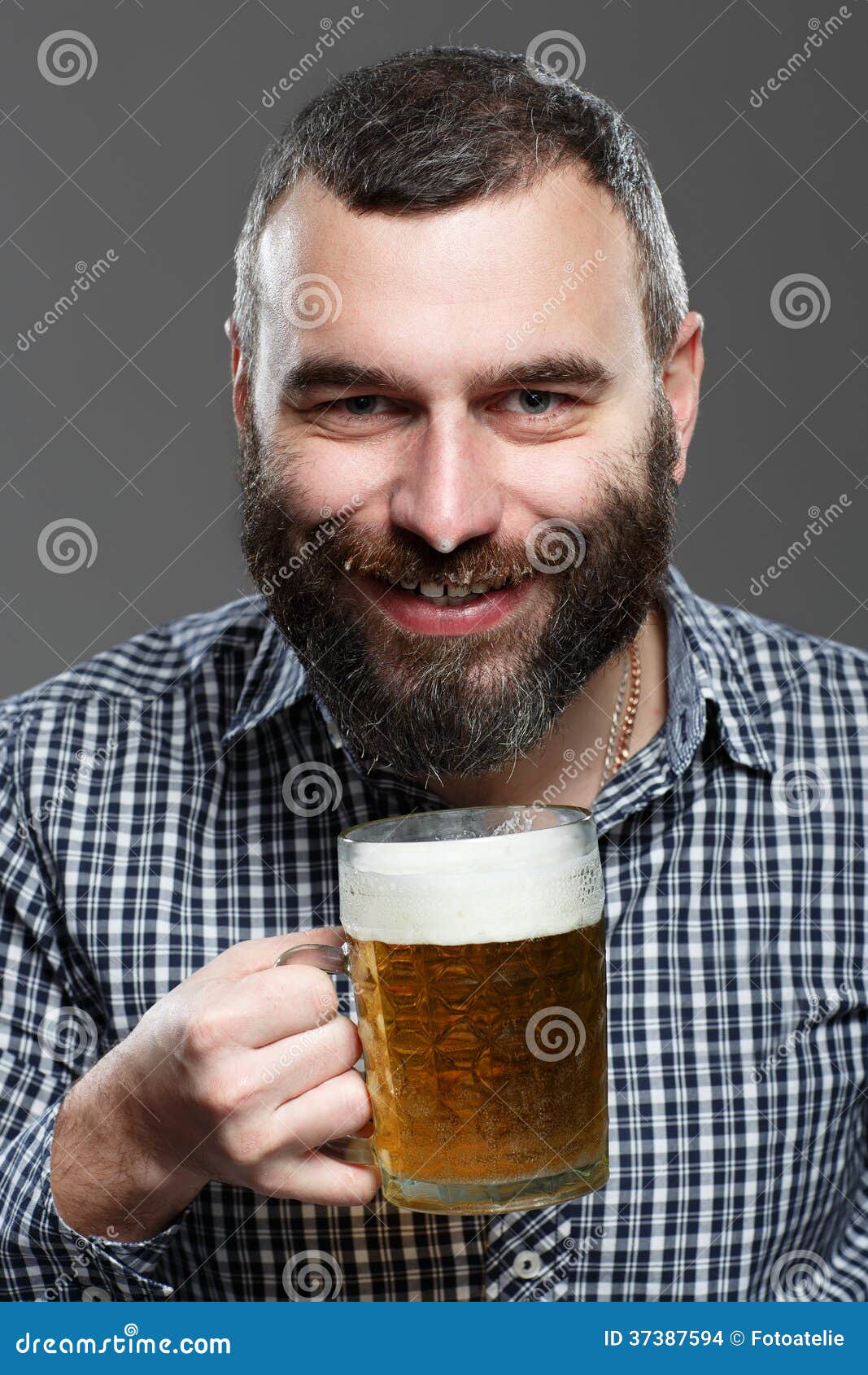 Happy Man Drinking Beer from the Mug Stock Photo - Image of hair, beer ...