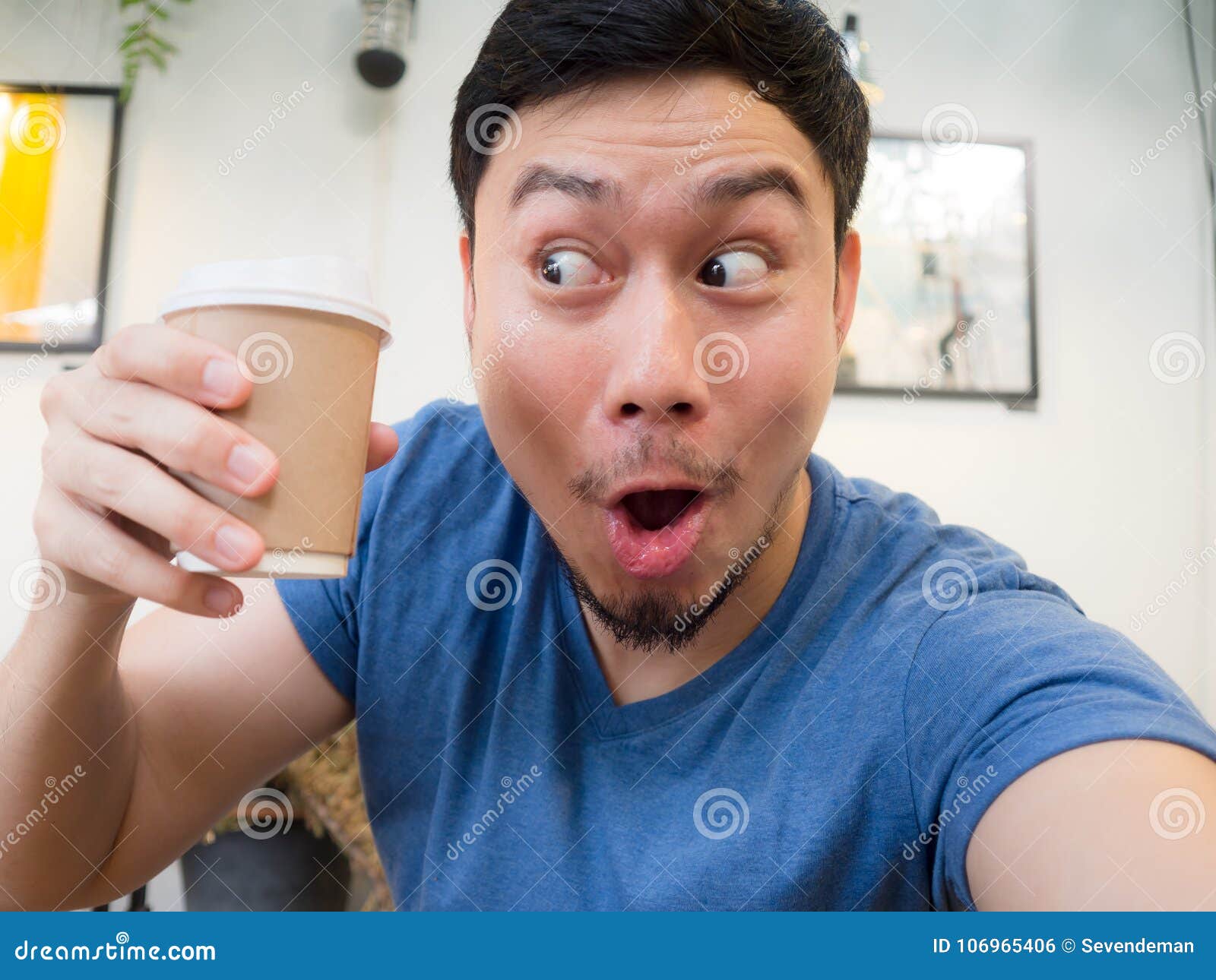 Happy Man Drinking Hot Coffee in the Cafe. Stock Photo - Image of ...