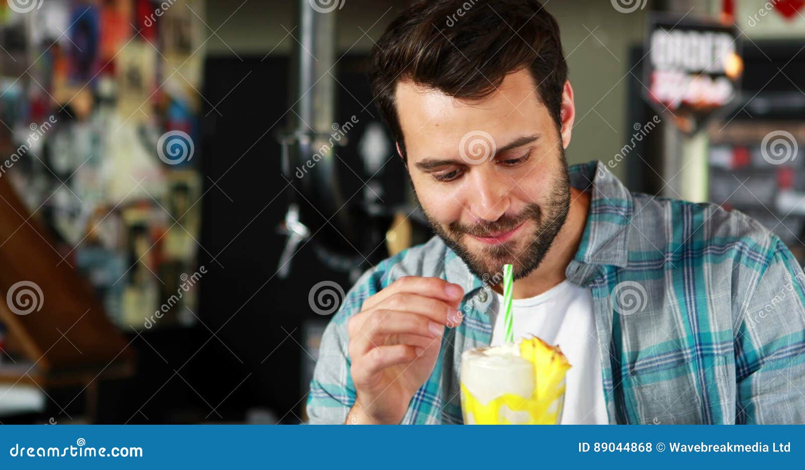 Happy Man Drinking Milkshake Stock Footage - Video of cream, leisure ...