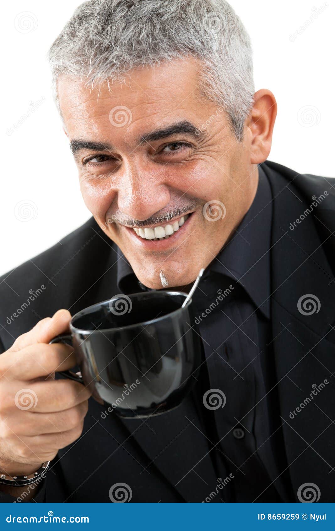 Happy man drinking tea stock image. Image of expression - 8659259
