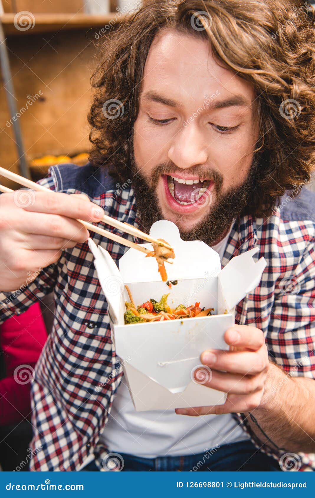 Happy Man Eating Noodles with Chopsticks Stock Image - Image of noodles ...