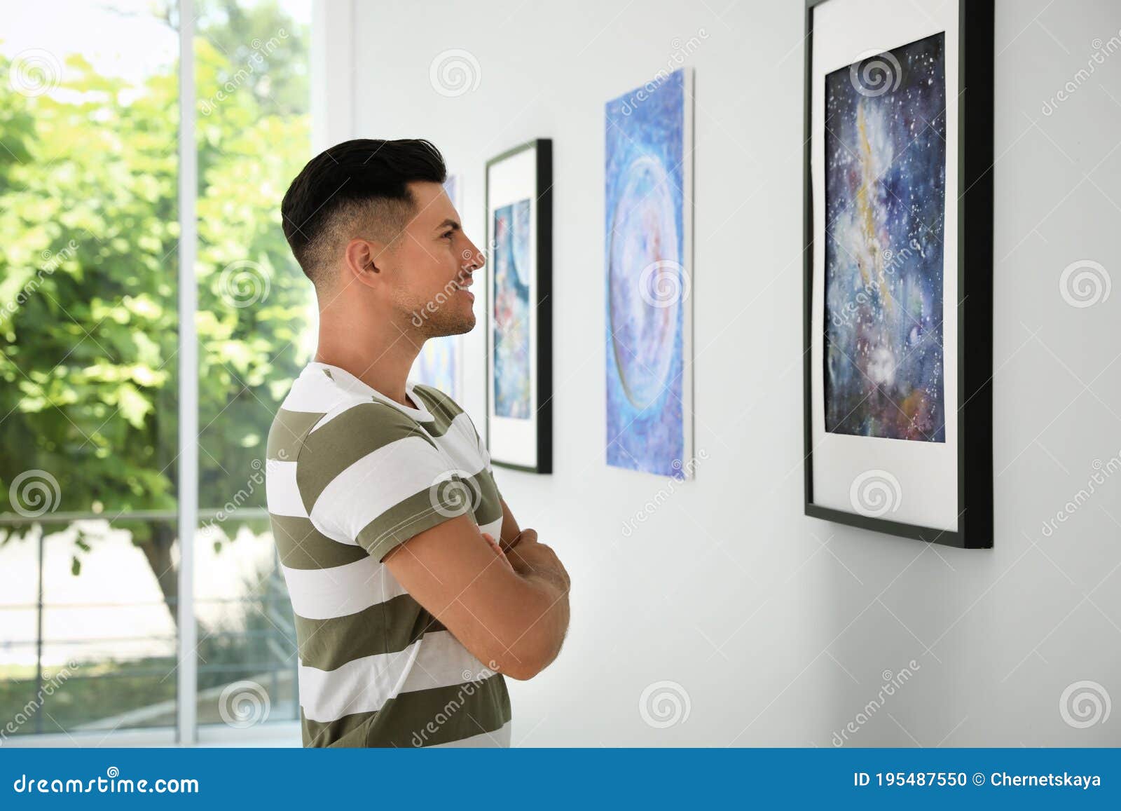 Happy Man at Exhibition in Gallery Stock Photo - Image of design ...