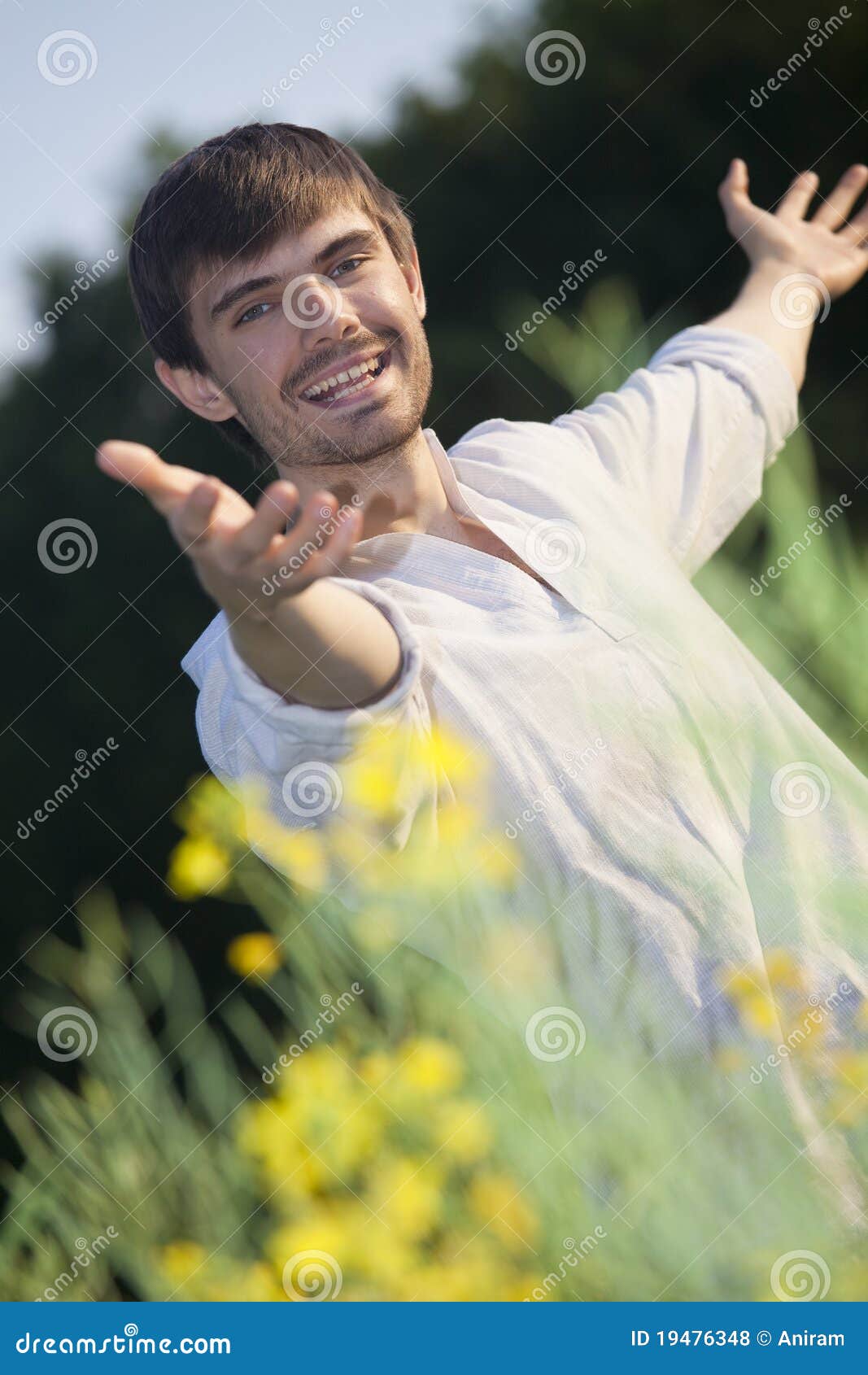 Happy man in field stock photo. Image of happy, gesture - 19476348
