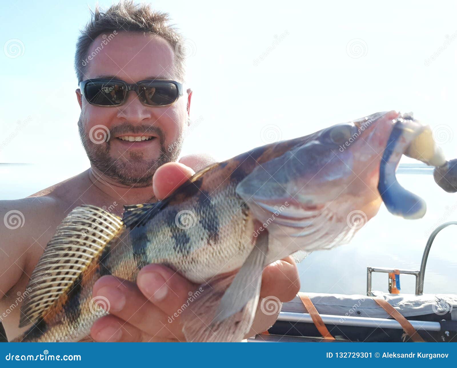 Man with a Fish on a Fishing Trip Stock Image - Image of large, selfie ...