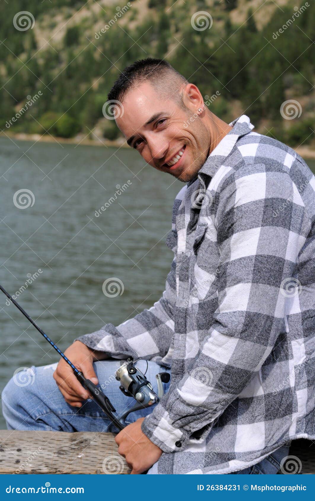 Happy man fishing stock image. Image of recreation, water - 26384231