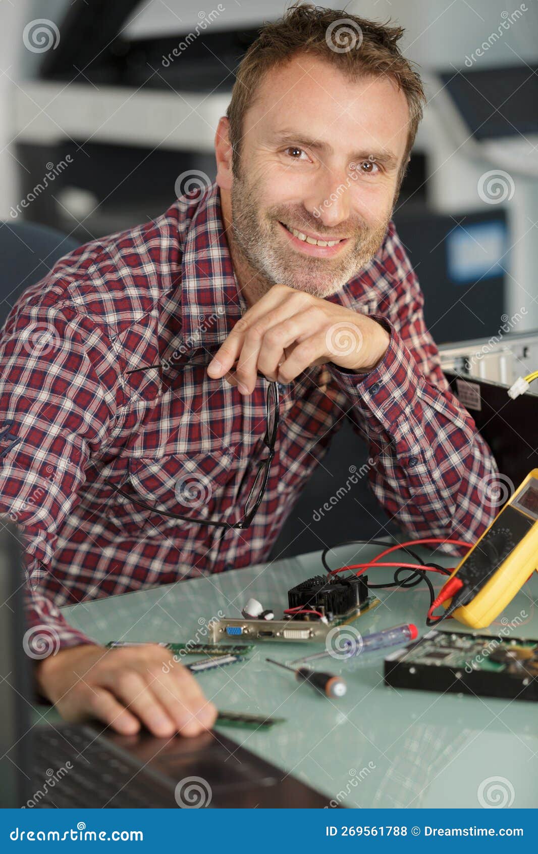 Happy Man Fixing Electronics Stock Photo - Image of soldering ...