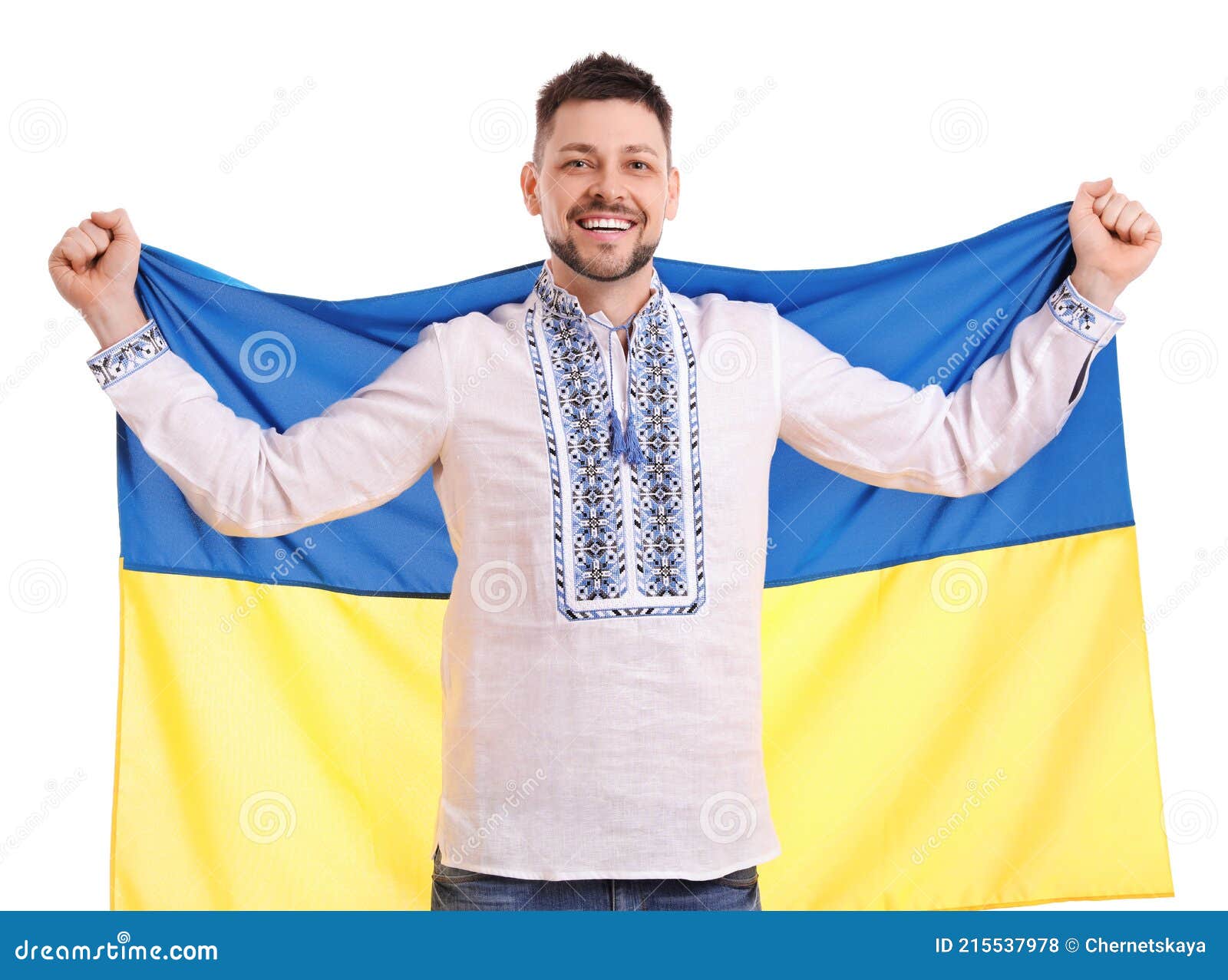 Happy Man with Flag of Ukraine on White Background Stock Photo - Image ...