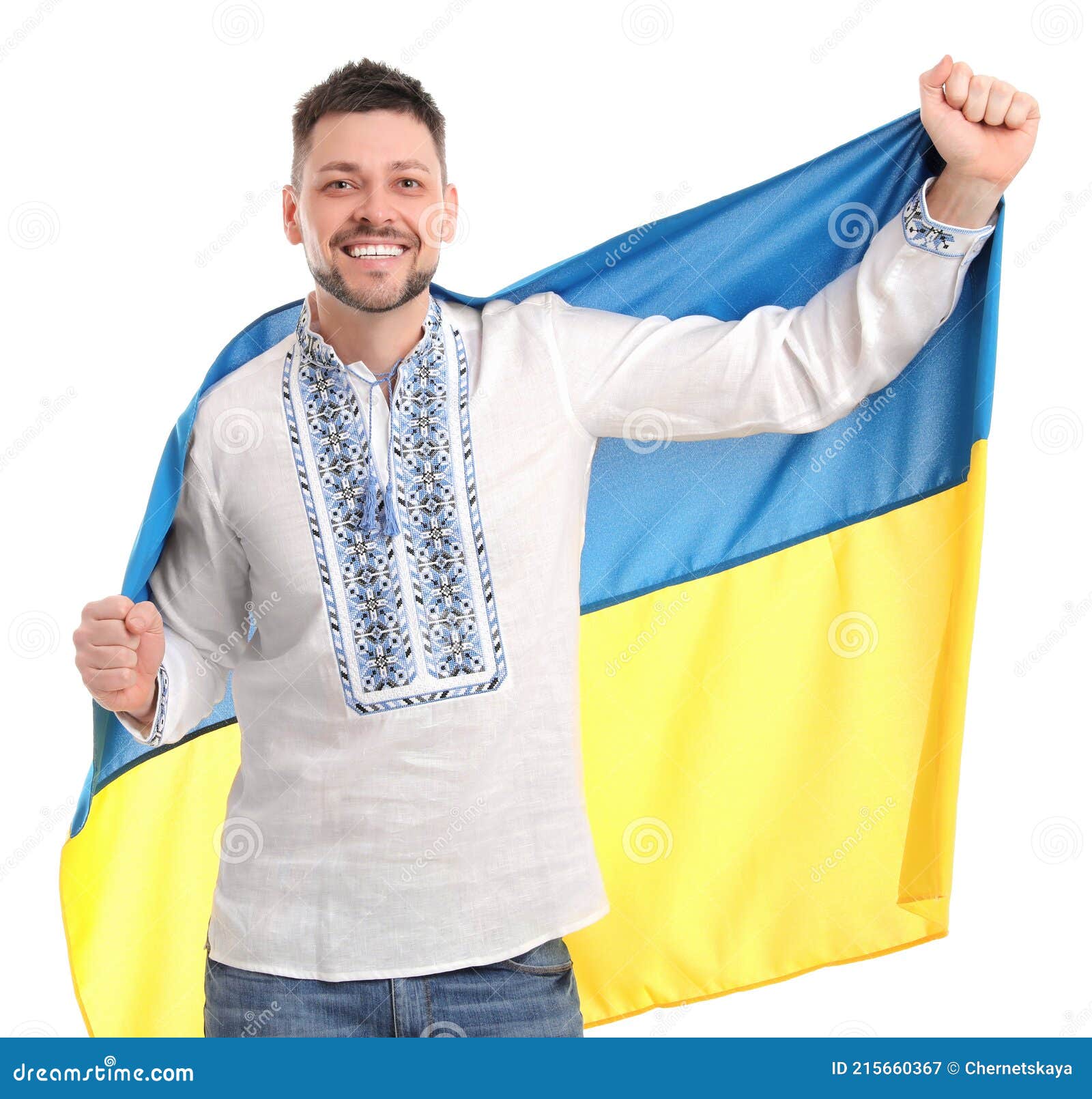 Happy Man with Flag of Ukraine on White Background Stock Image - Image ...