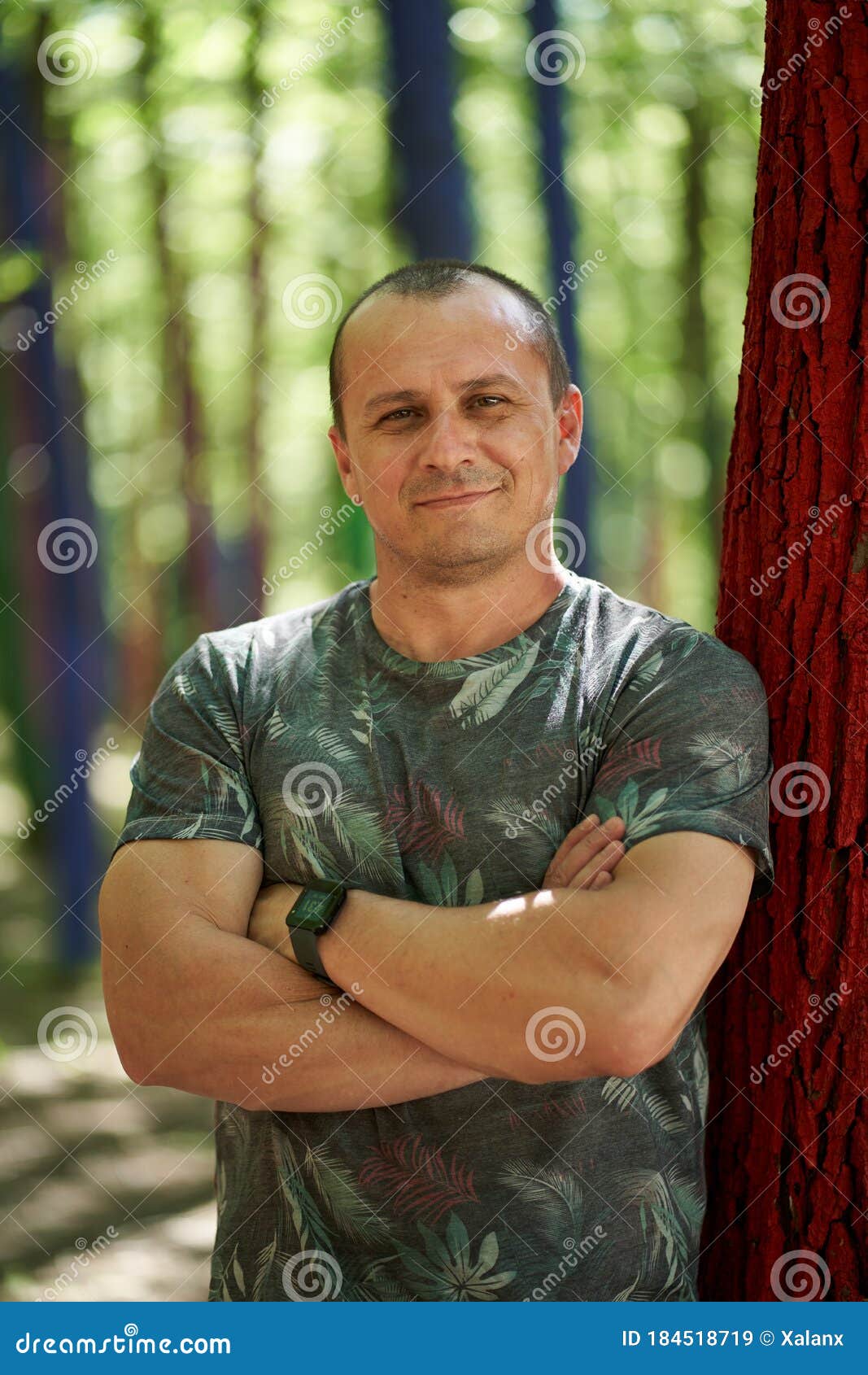 Happy man in the forest stock image. Image of alone - 184518719