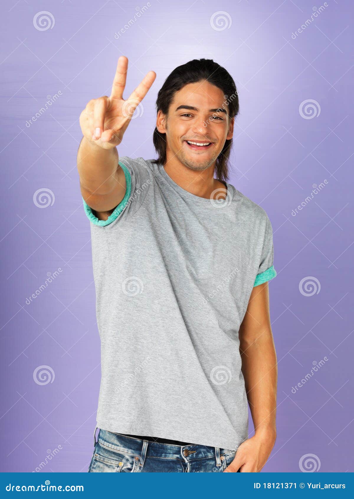 Happy Man Giving Peace Sign Stock Image - Image of fitness, model: 18121371