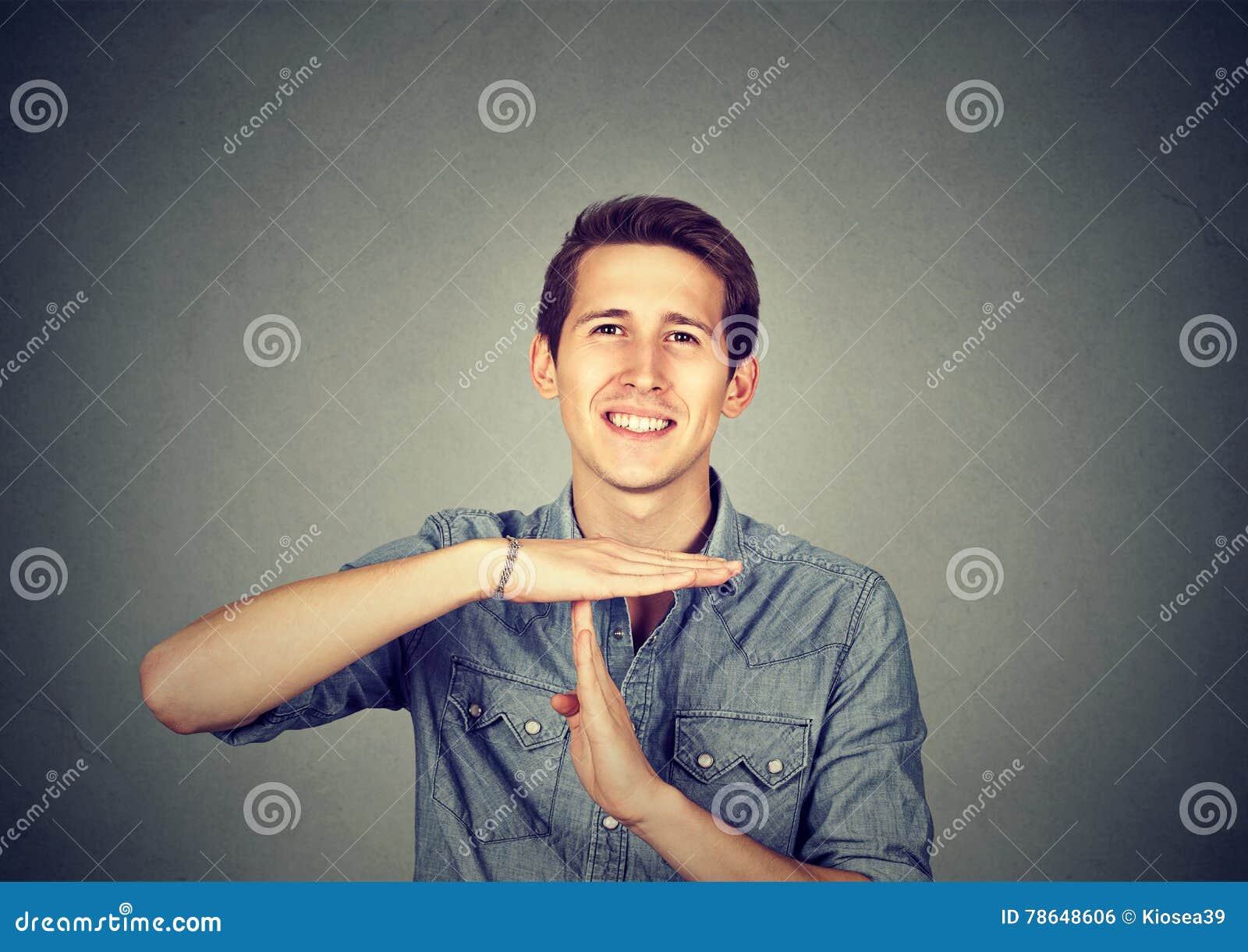 Happy Man Giving Time Out Hand Gesture Stock Photo - Image of emotional ...