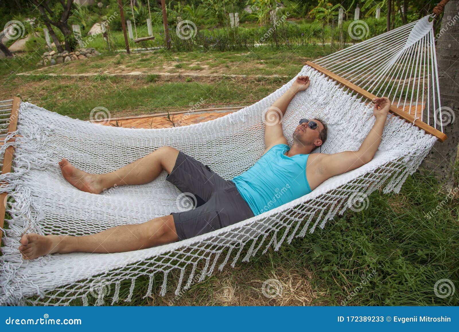 Happy Man in a Hammock on Vacation Stock Image - Image of breathtaking ...