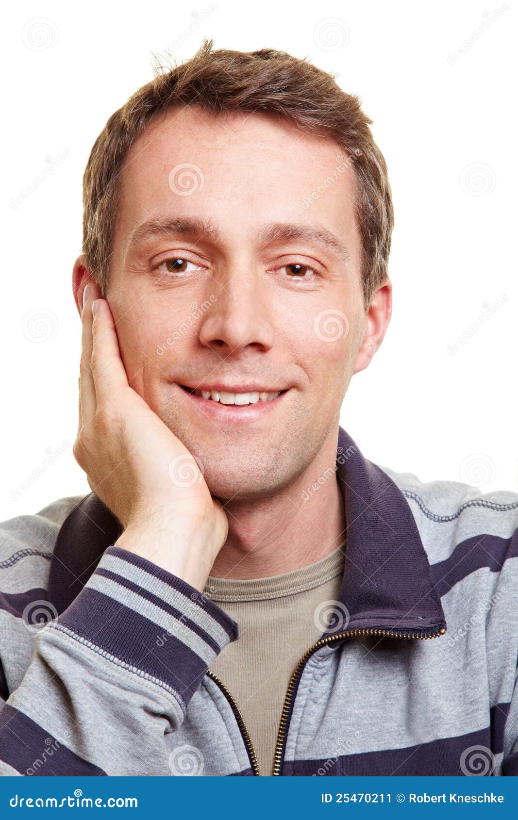 Happy Man with Hand on Chin Stock Image - Image of face, head: 25470211