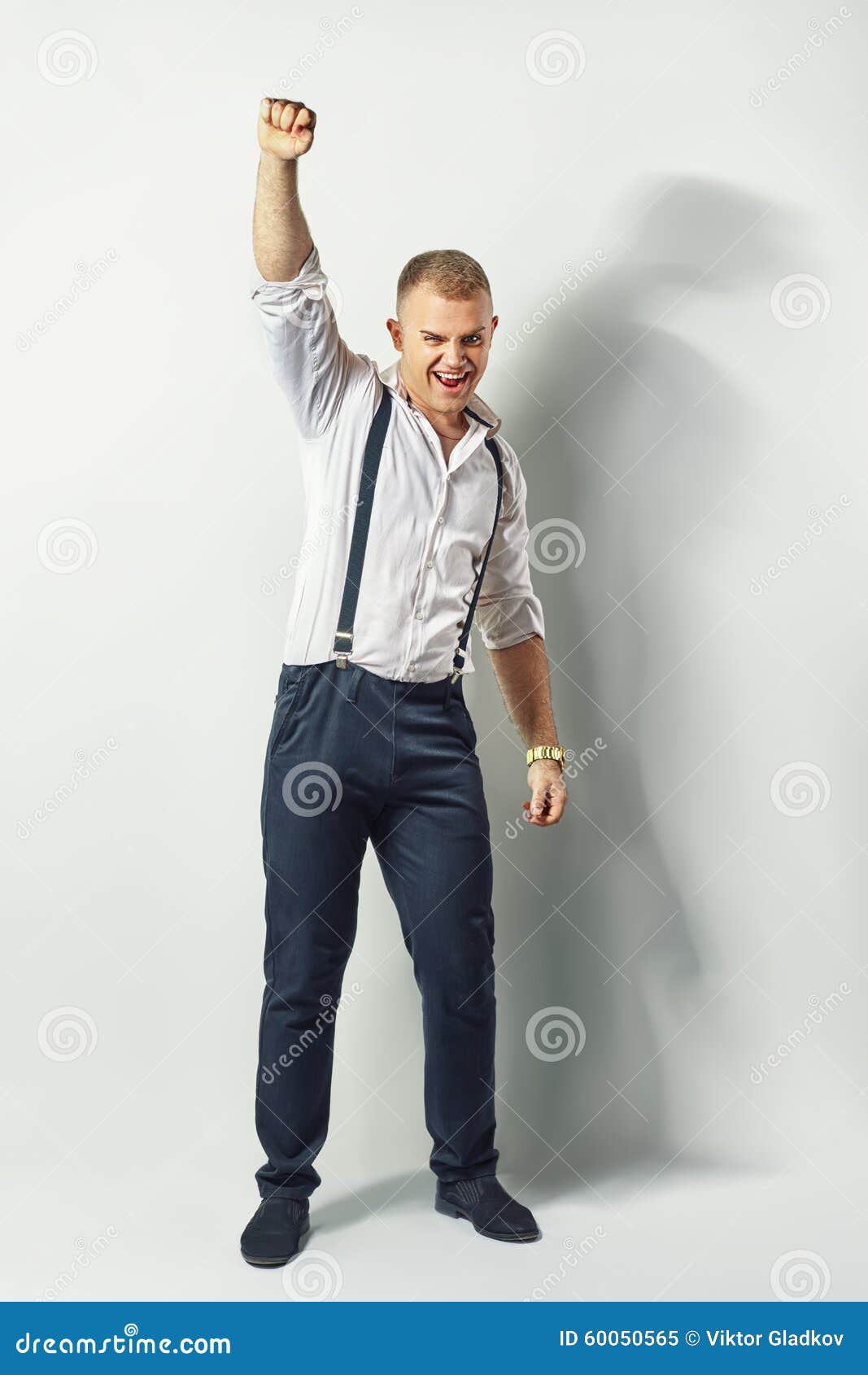 Happy man with hand up stock image. Image of person, arms - 60050565