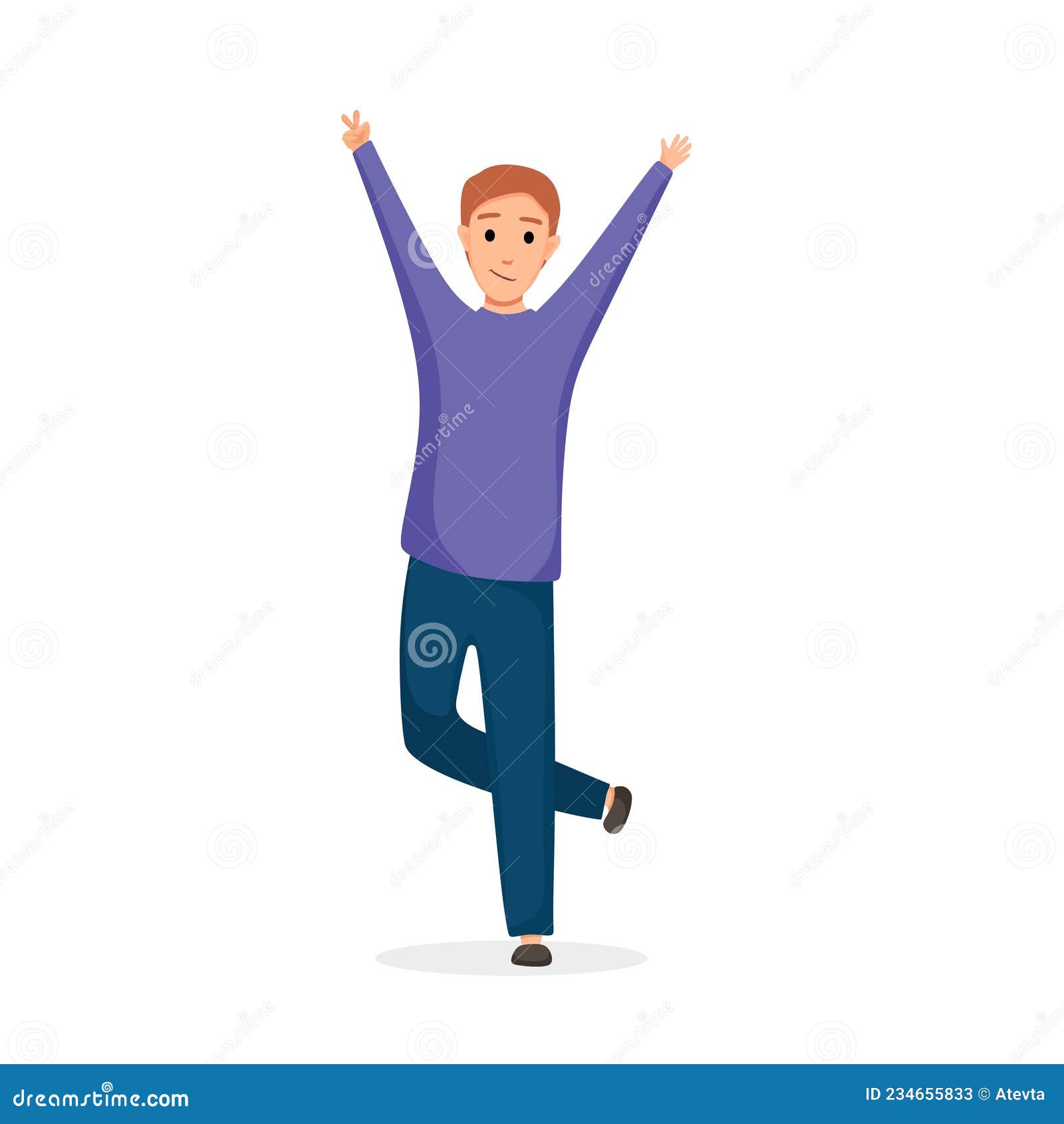 Happy Man with Hands Raised Up. Vector Cartoon Illustration Stock ...
