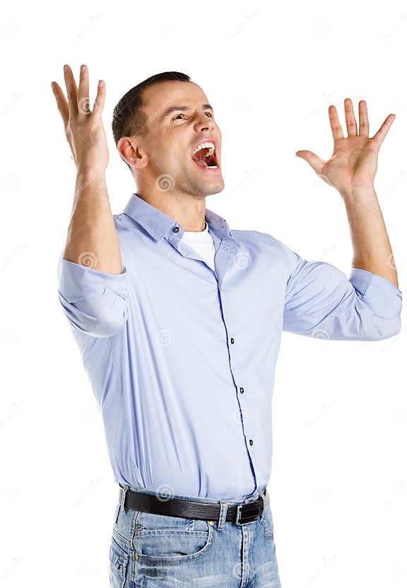 Happy man with hands up stock image. Image of happy, joyful - 29104451