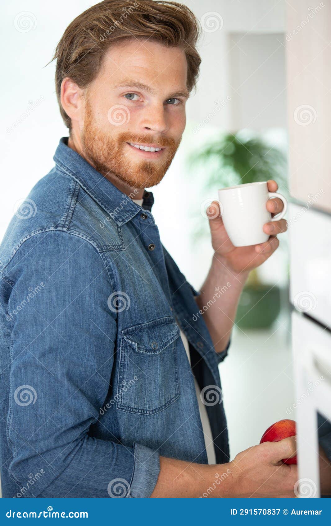 Happy Man Having Cup Coffee in Kitchen Stock Image - Image of happy ...